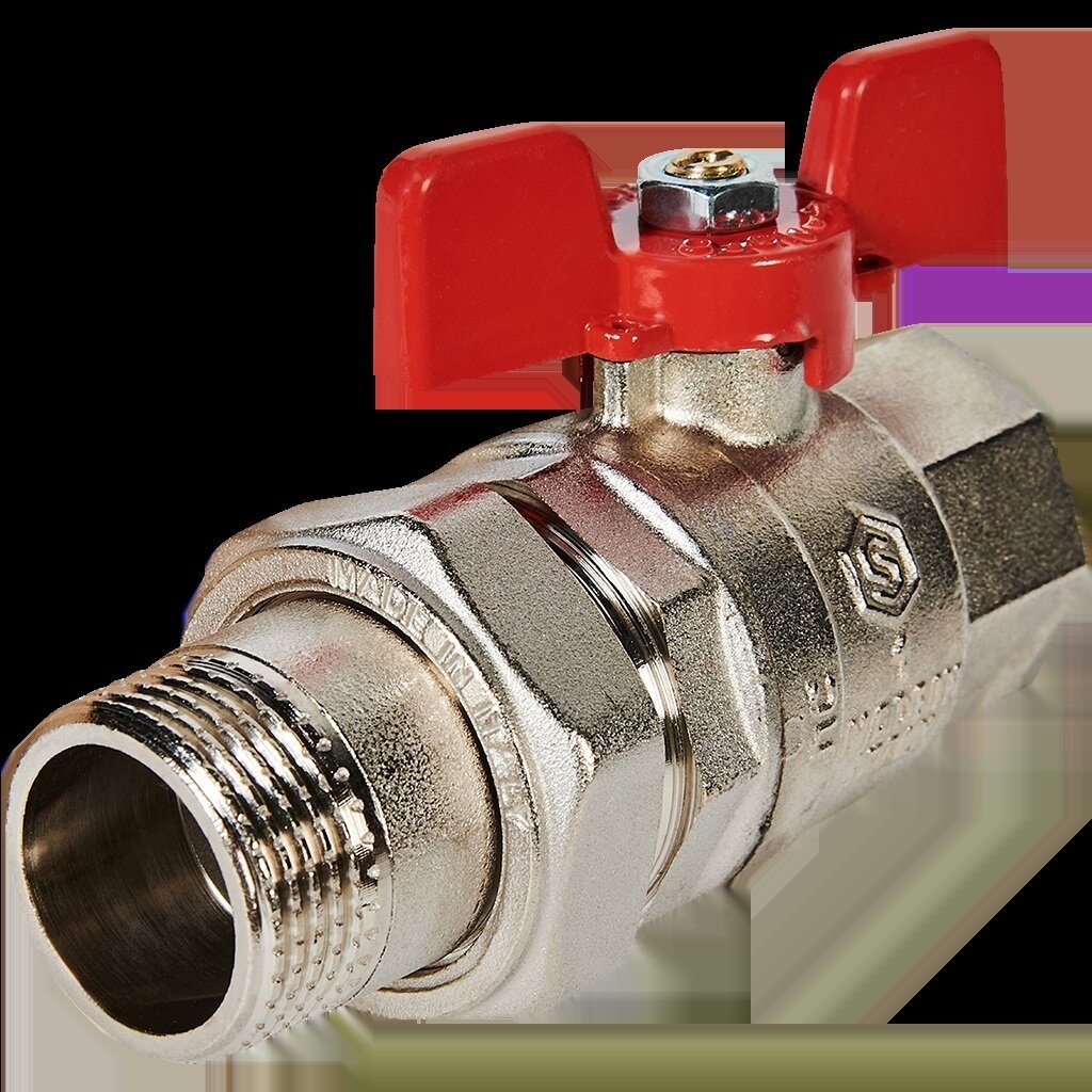 Кран шаровый для воды Stout / Стаут прямой полнопроходной с американкой, бабочка, латунь, серый, резьба внутренняя-наружная 1дюйм / запорная арматура