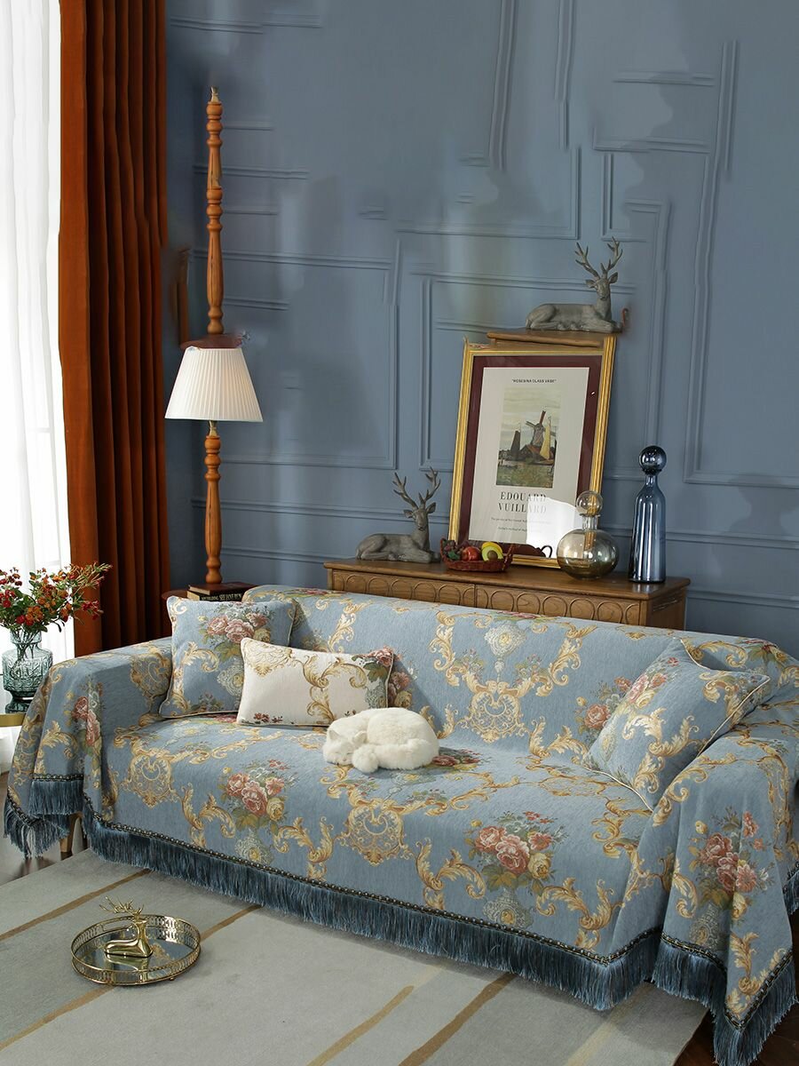 Чехол для мебели , Чехол для дивана из синельного жаккарда в цветочек с бахромой в европейском стиле