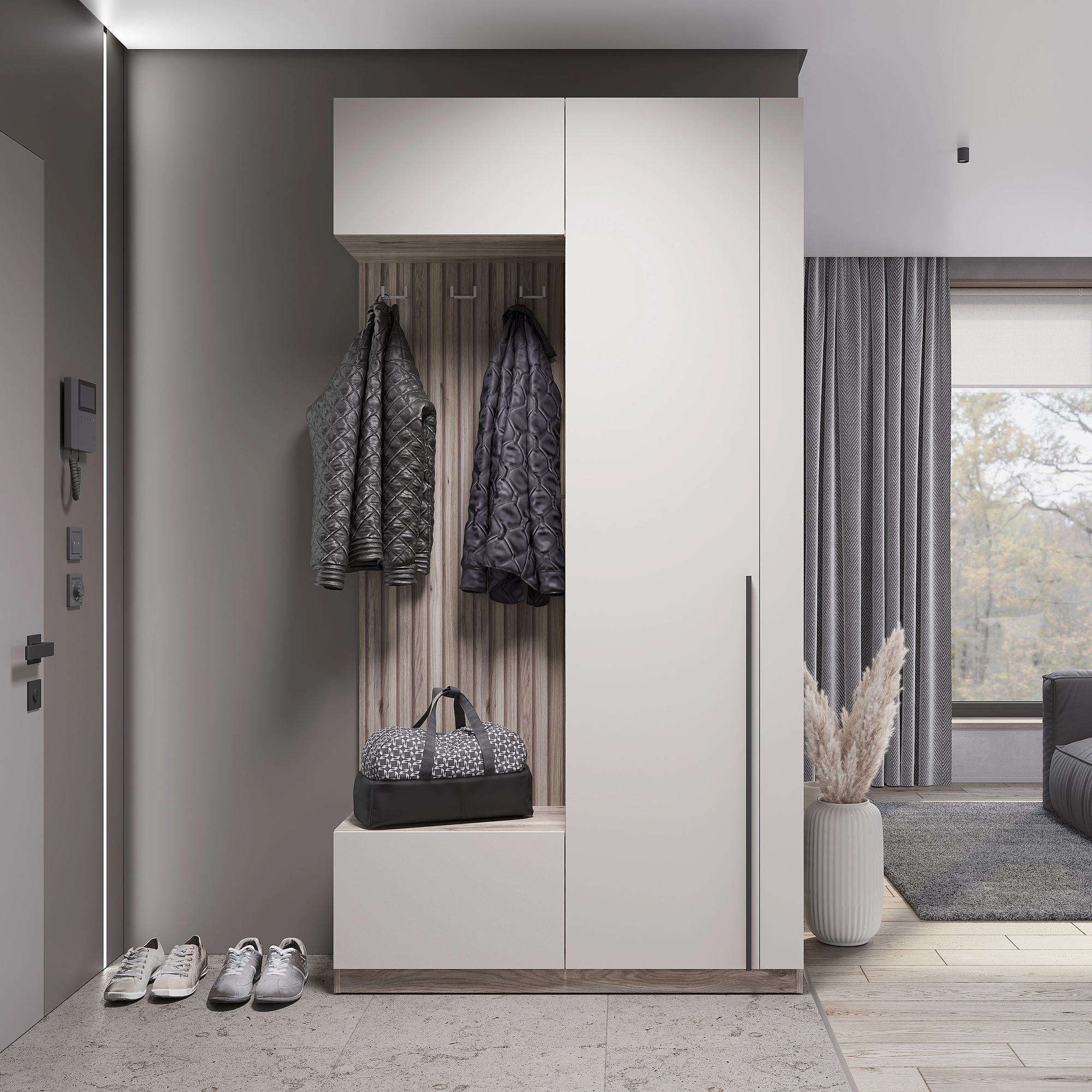 Прихожая ЛДСП Урбан. Размер 1.2 метра. Цвет дуб смоки/кашемир