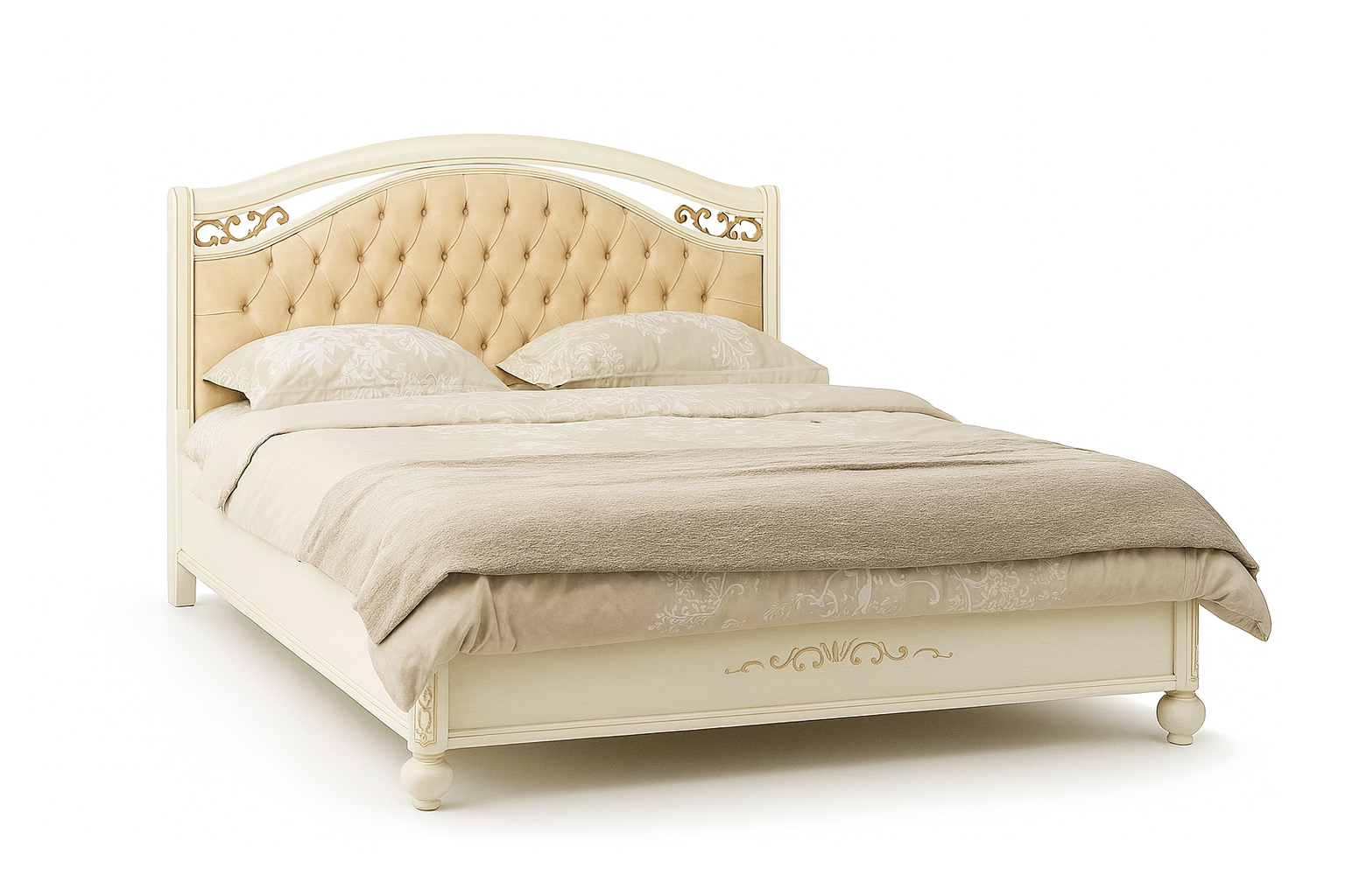 Кровать CAPITONNE Camelgroup Siena Avorio, с мягким изголовьем из экокожи AVORIO MONTREAL 03, цвет слоновая кость