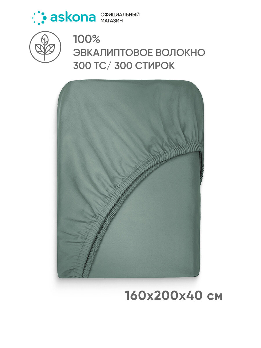 Простыня на резинке Askona (Аскона) Comfort Tencel Зеленый чай 160x200