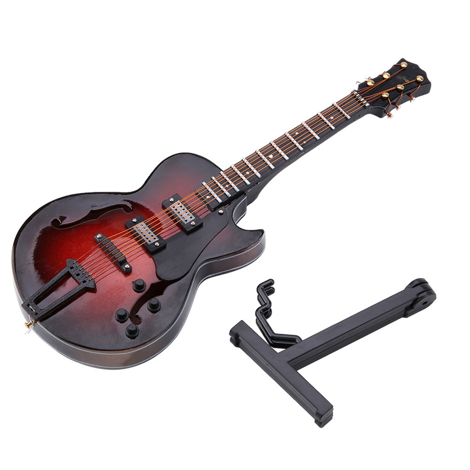 5.5in Classic Miniature Guitar Replica with Stand and Case Instrument Ornaments Christmas Gift