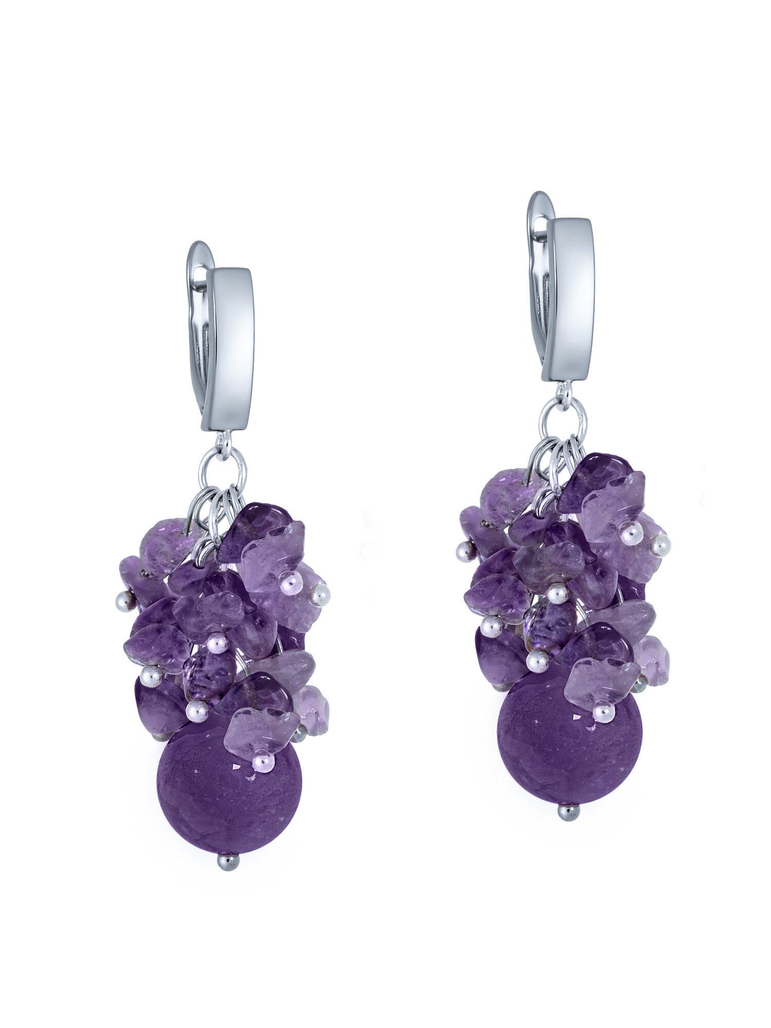 Серьги с подвесками, двусторонние, аметист