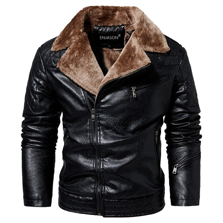 Зимняя мужская куртка из искусственной кожи с толстыми лацканами и бархатом, модная шуба для мужчин