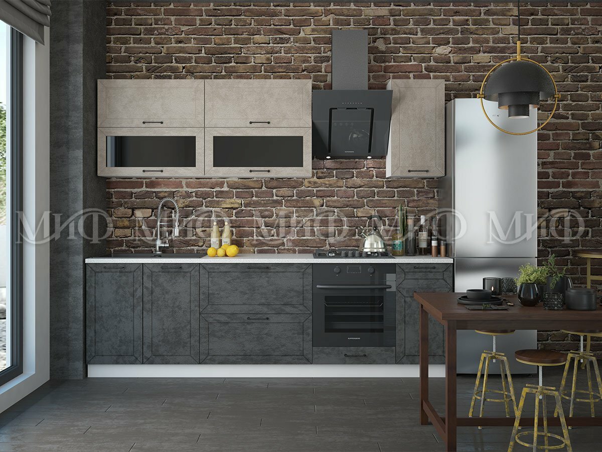 Кухня Миф Монако 2,0м (490) Компановка №2 Камень светлый/Камень темный, Белый (Антарес)