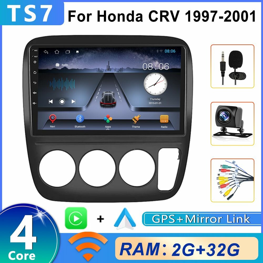 Магнитола 9 дюймов для H on-da CR-V I (RD1 RD3) 1995-2001 /TS7 2+32гб Автомагнитола Андроид Хонда ЦРВ СРВ 1 Carplay FM