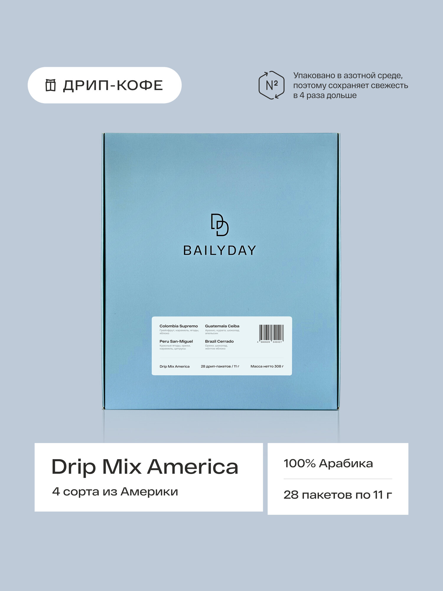 Дрип кофе Микс Америка Bailyday (молотый кофе в дрип-пакетах) микс 28 шт. по 11 г