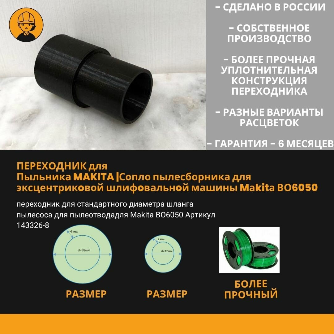 Переходник для пыльника MAKITA |Сопло пылесборника для Mаkitа ВО6050 артикул 143326-8-чёрный