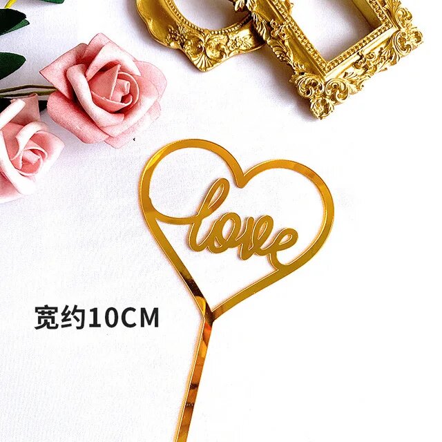 Золотой торт топпер "Love" 10см, Цвет: 14