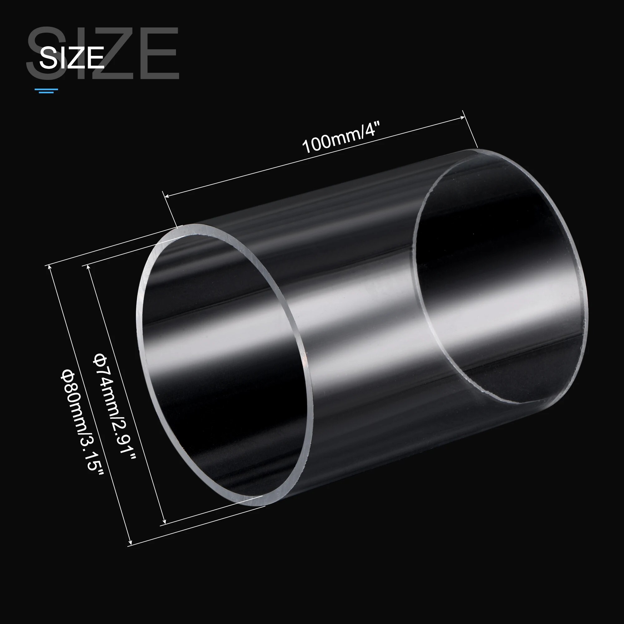 Прозрачная акриловая трубка 100 мм 74mm ID 80mm OD