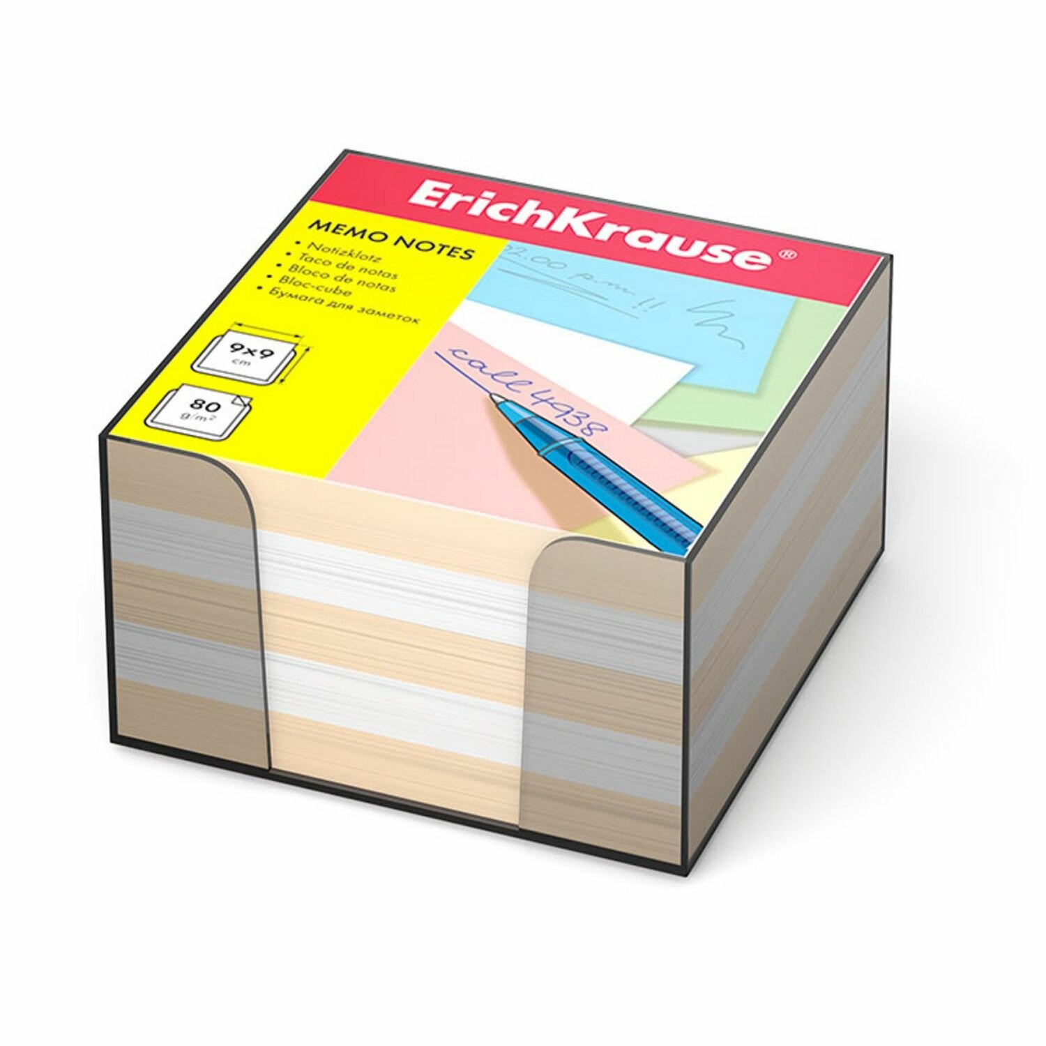 Блок бумаги для записи (90*90*50мм) цветной 4 цв, непроклеенный, 80г/м2, в боксе