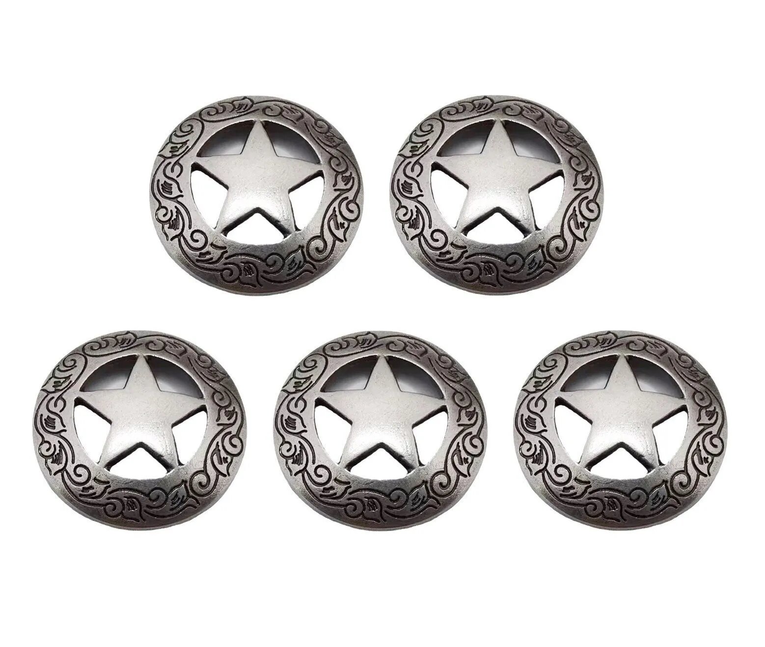 Рельефное узорное кончо пятиконечная Звезда, 5 шт, 30 мм, цвет серебро