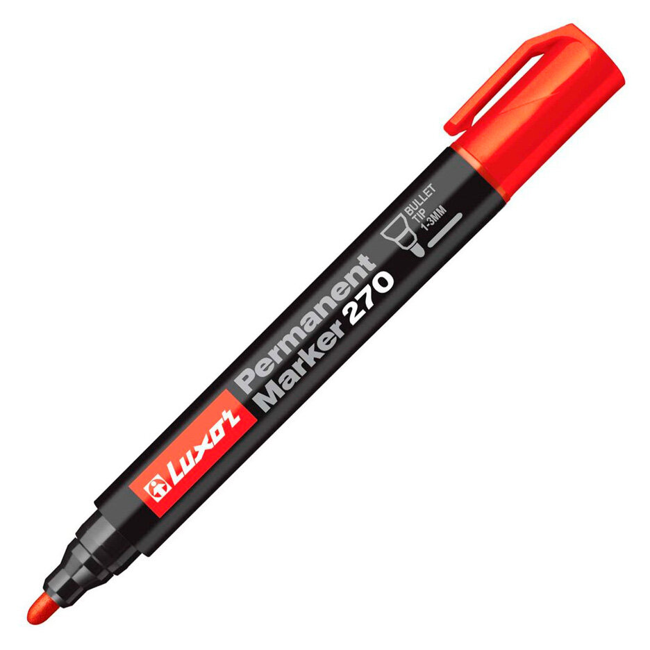 Маркер перманентный Luxor 270, пулевидный наконечник, 1 - 3 мм, цвет красный.