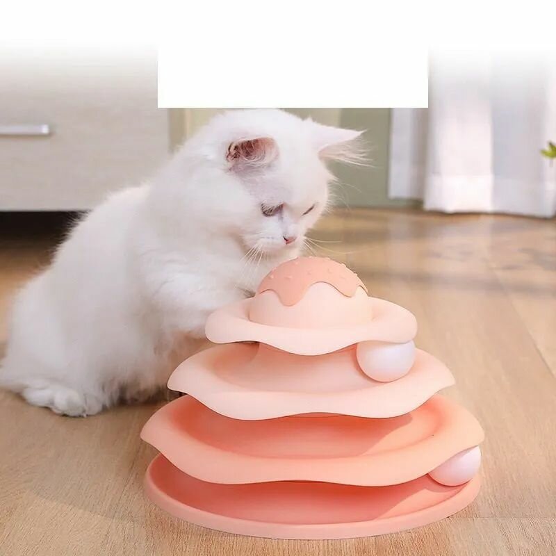 Пирамидка игра для кошки / Игрушки для животных башня, Игрушка для кошек и котят, Розовая