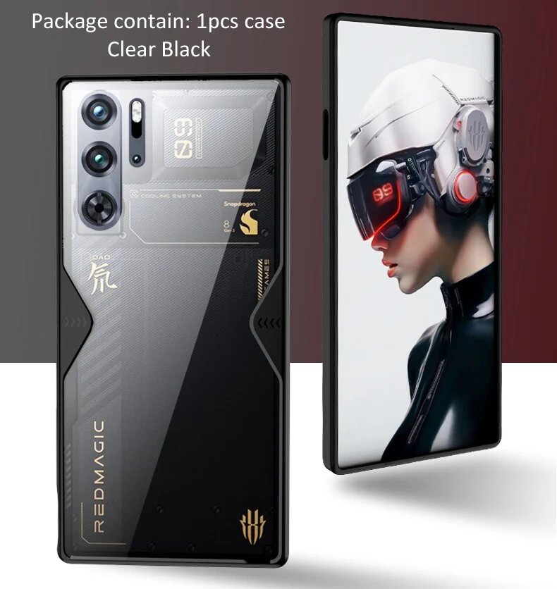 Прозрачный защитный чехол для Nubia Red Magic 9 Pro RedMagic 9 Pro + защитный чехол от падения Clear Black, For Red Magic 9 Pro