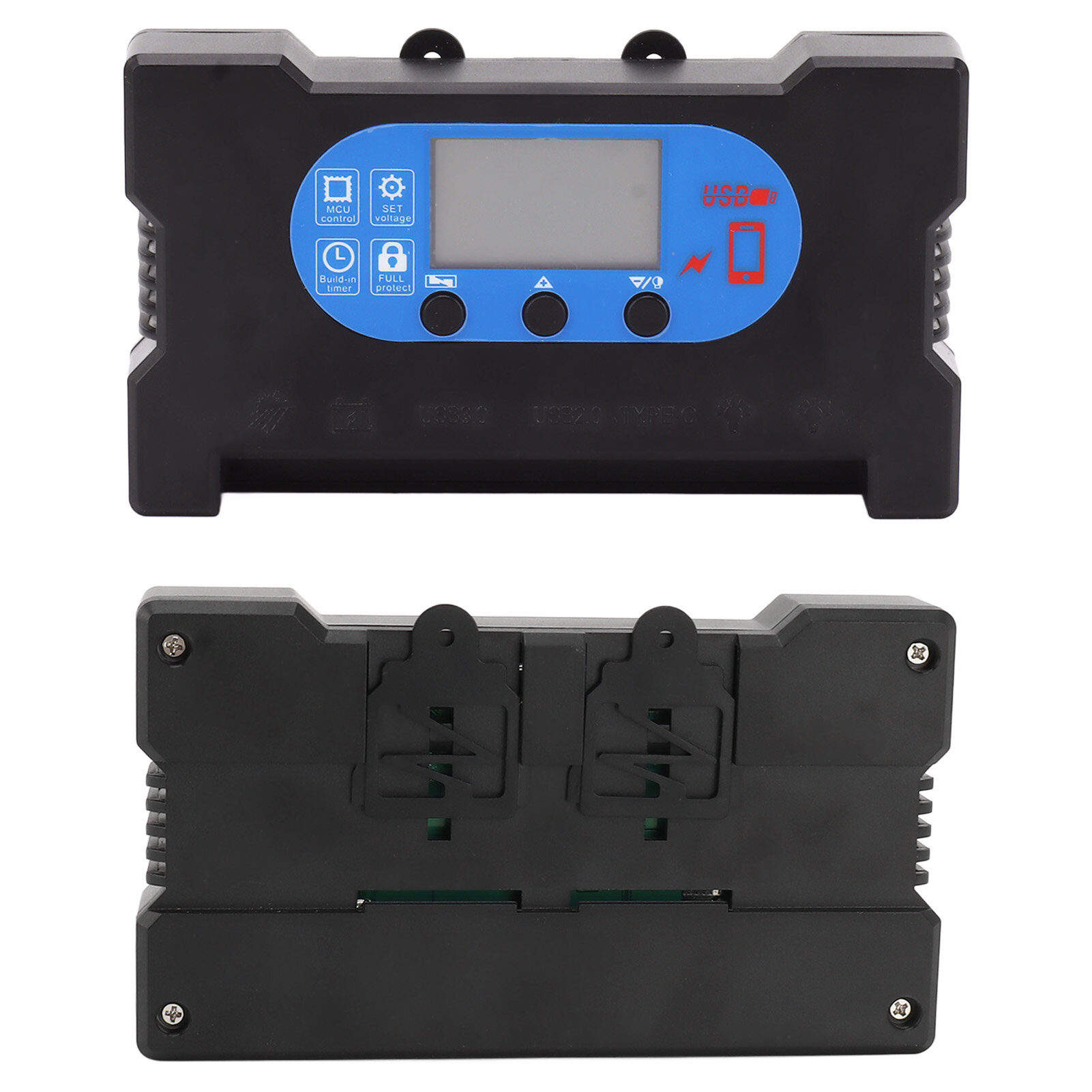 Контроллер заряда солнечной батареи. Автоматическое распознавание. Быстрая зарядка. Регулятор заряда батареи солнечной панели с двойным портом USB Type C для литий-ионного аккумулятора 60А.