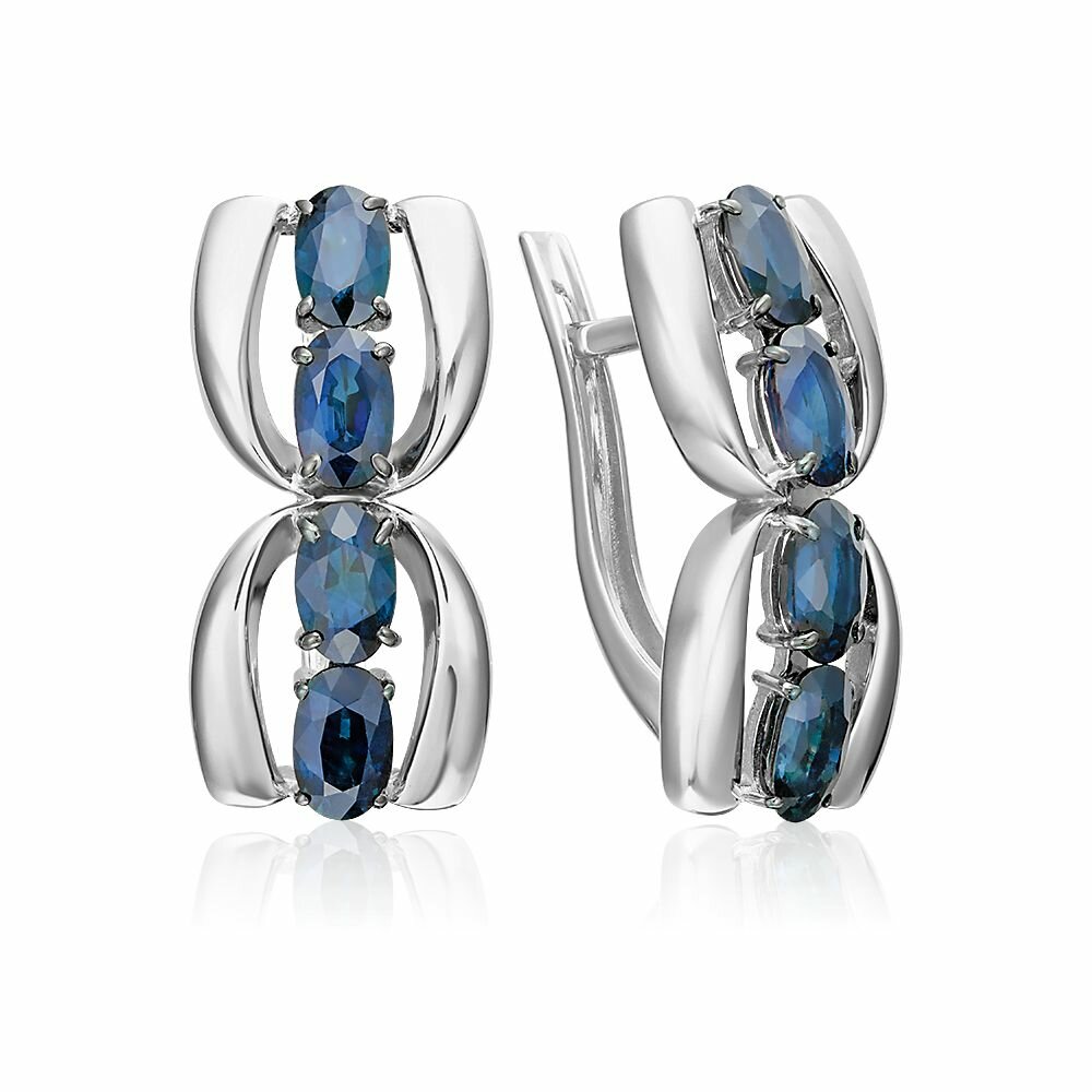 Серьги, белое золото, 585 проба, родирование, сапфир