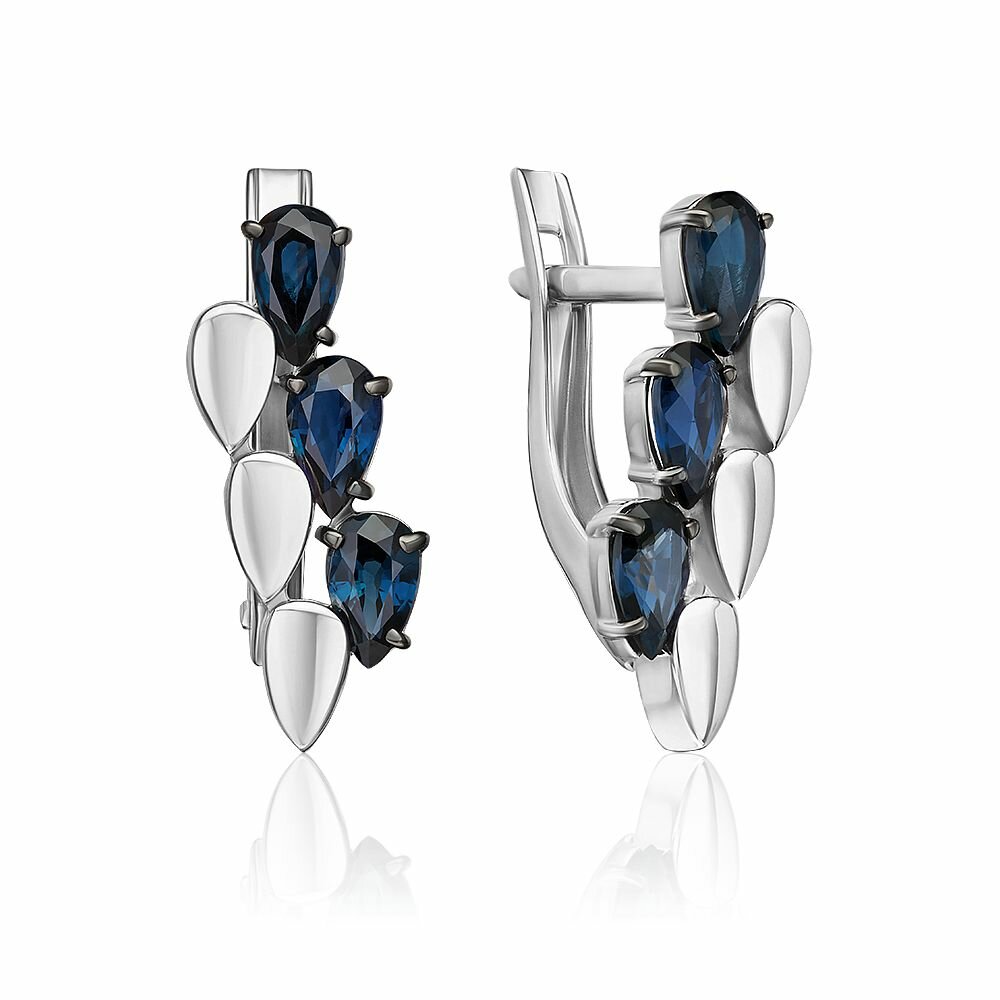 Серьги, белое золото, 585 проба, родирование, сапфир