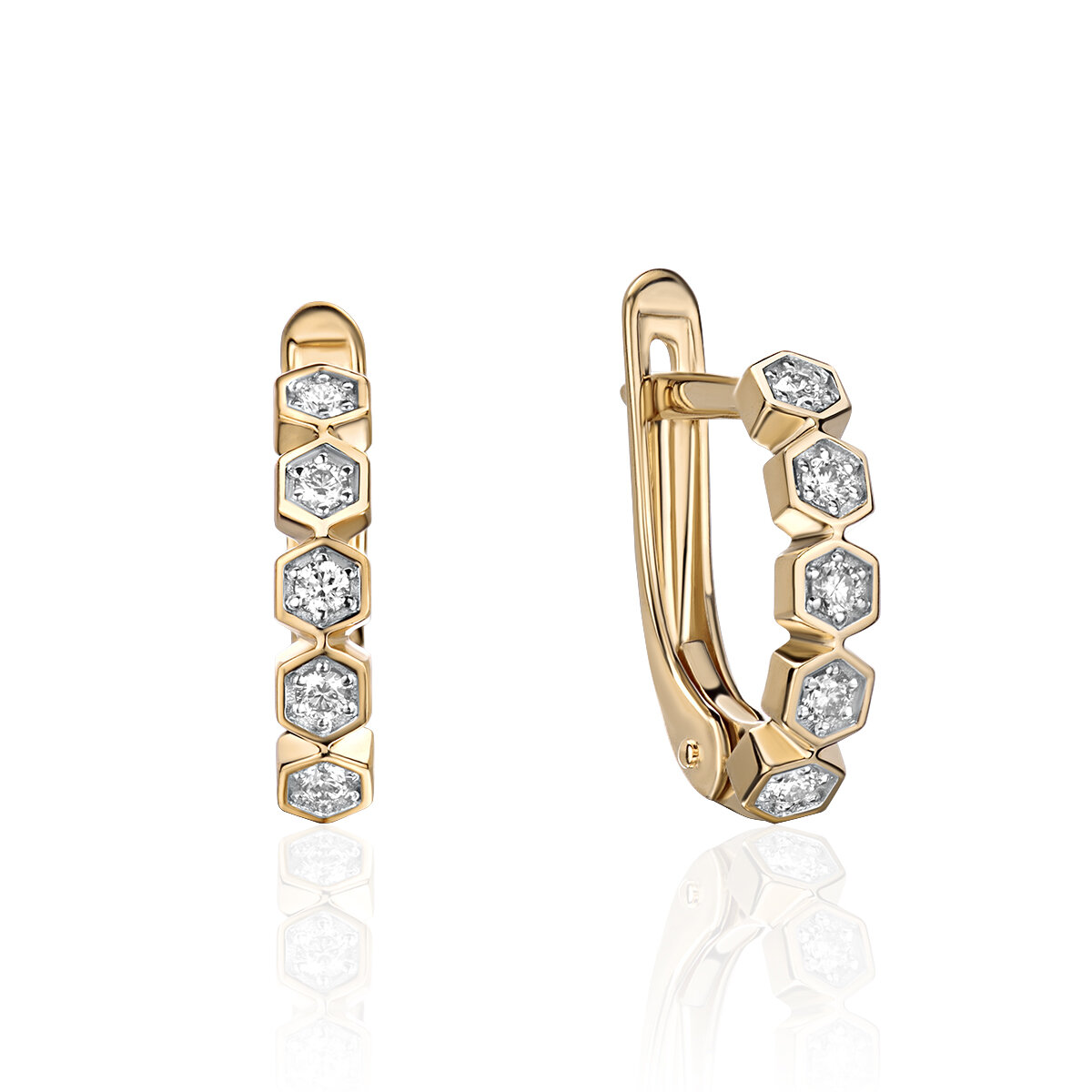 Серьги, желтое золото, 585 проба, бриллиант