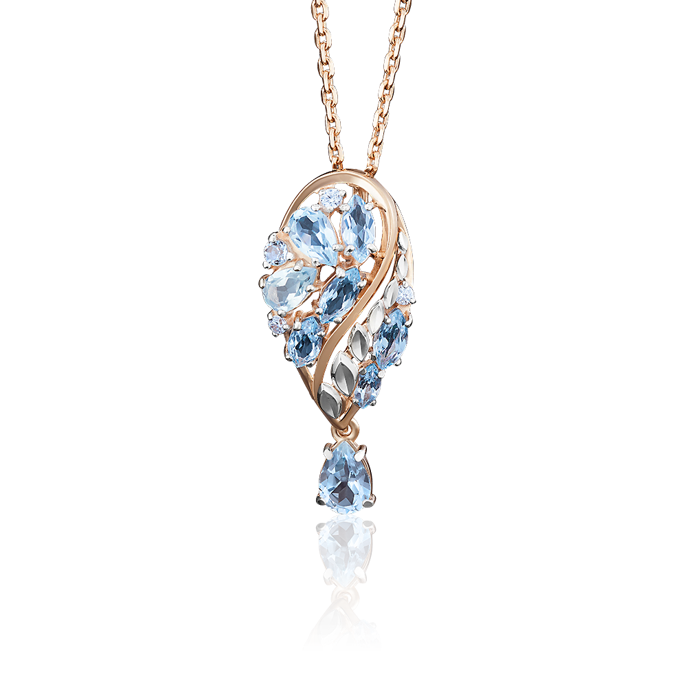 Подвеска, красное золото, 585 проба, топаз, фианит