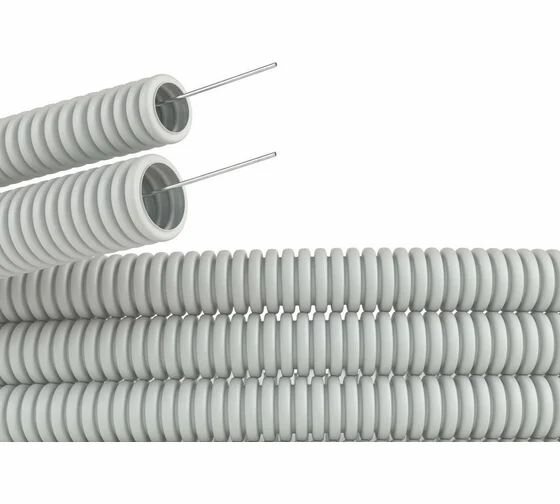 Труба гофрированная ПВХ 32 мм с протяжкой легкая серая (25м) 91932 DKC