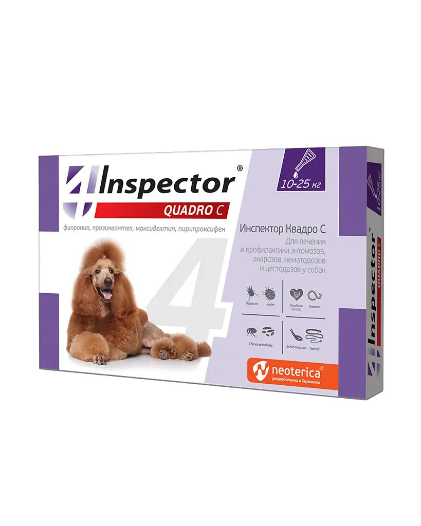 Inspector Quadro Капли на холку для собак 10-25 кг пипетка 1 шт