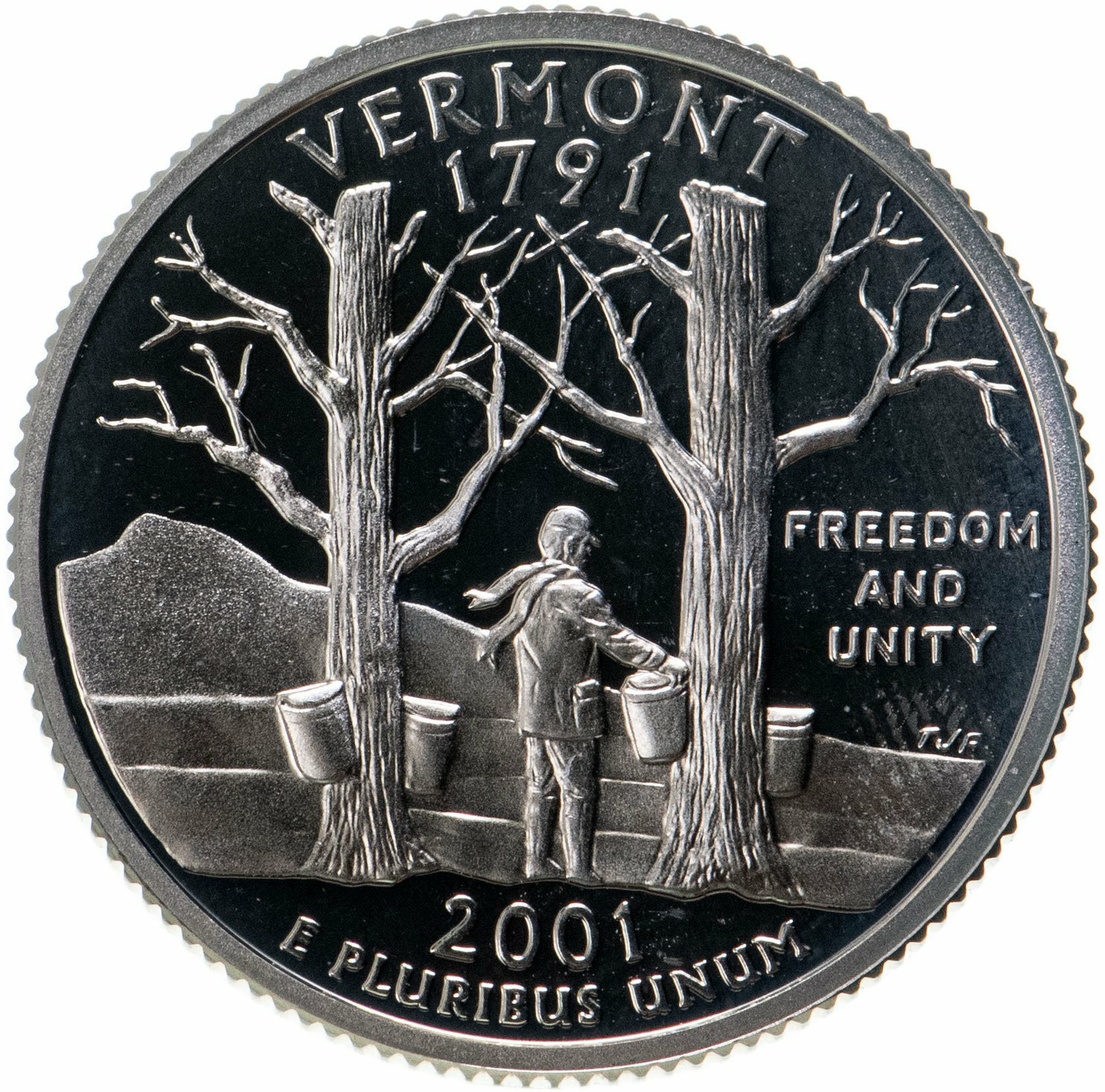 США 25 центов квотер, 1/4 доллара, quarter dollar 2001 S Proof Вермонт Vermont, знак монетного двора "S" - Сан-Франциско, Мельхиор медь-никель