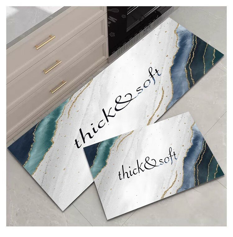 Коврик безворсовый Икеа, противоскользящий, 40х120+40х60 см, 2шт，Голубое море, градиент