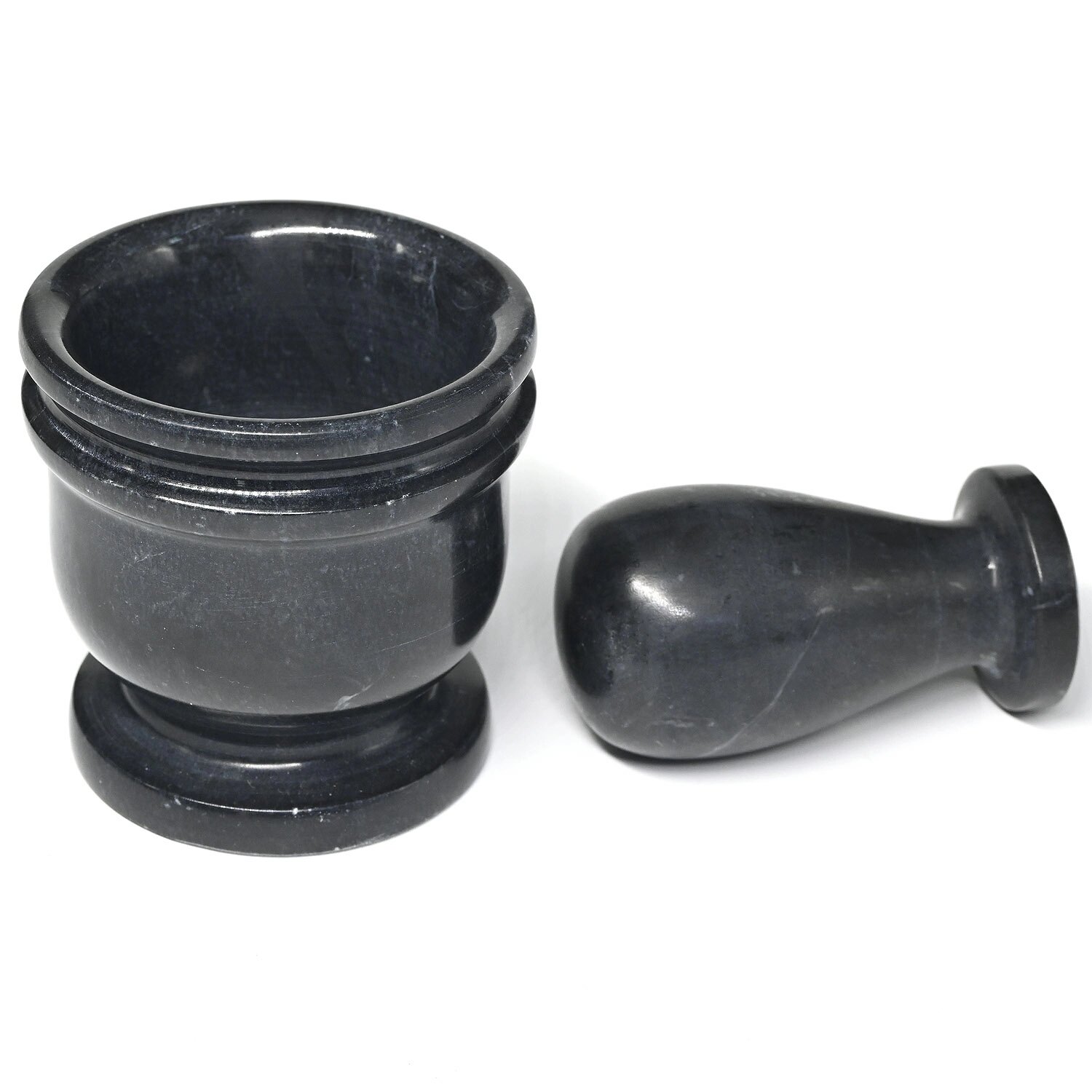 Ступка с пестиком для специй и трав черный мрамор .