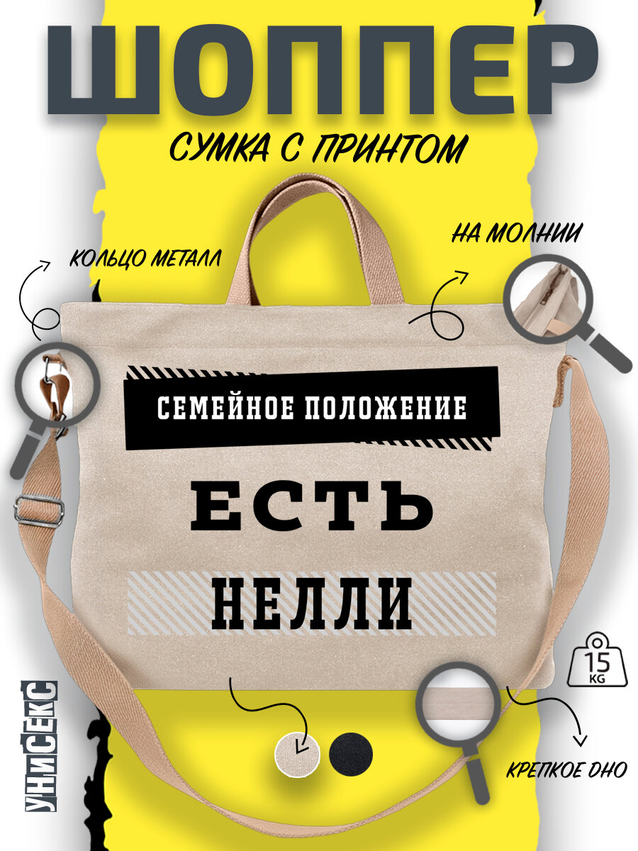 Сумка  шоппер y2k через плечо имя Нелли