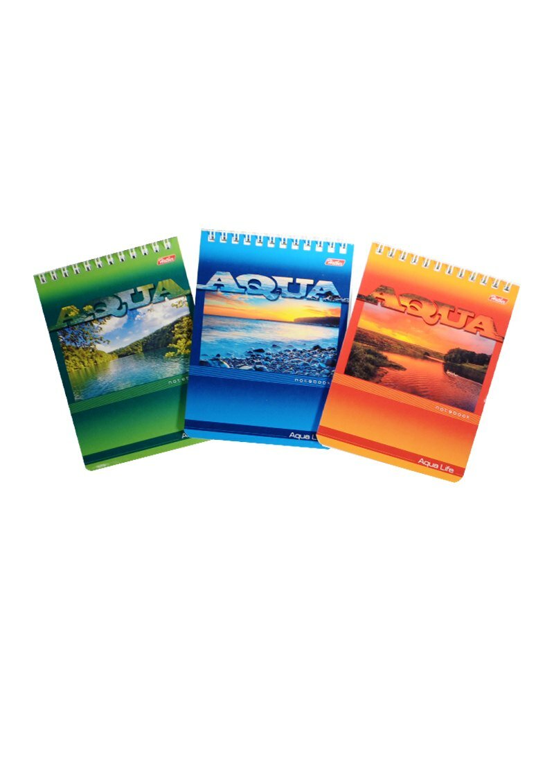 Блокнот А6 40л кл. "AQUA" карт. обл, гребень, ассорти, Hatber