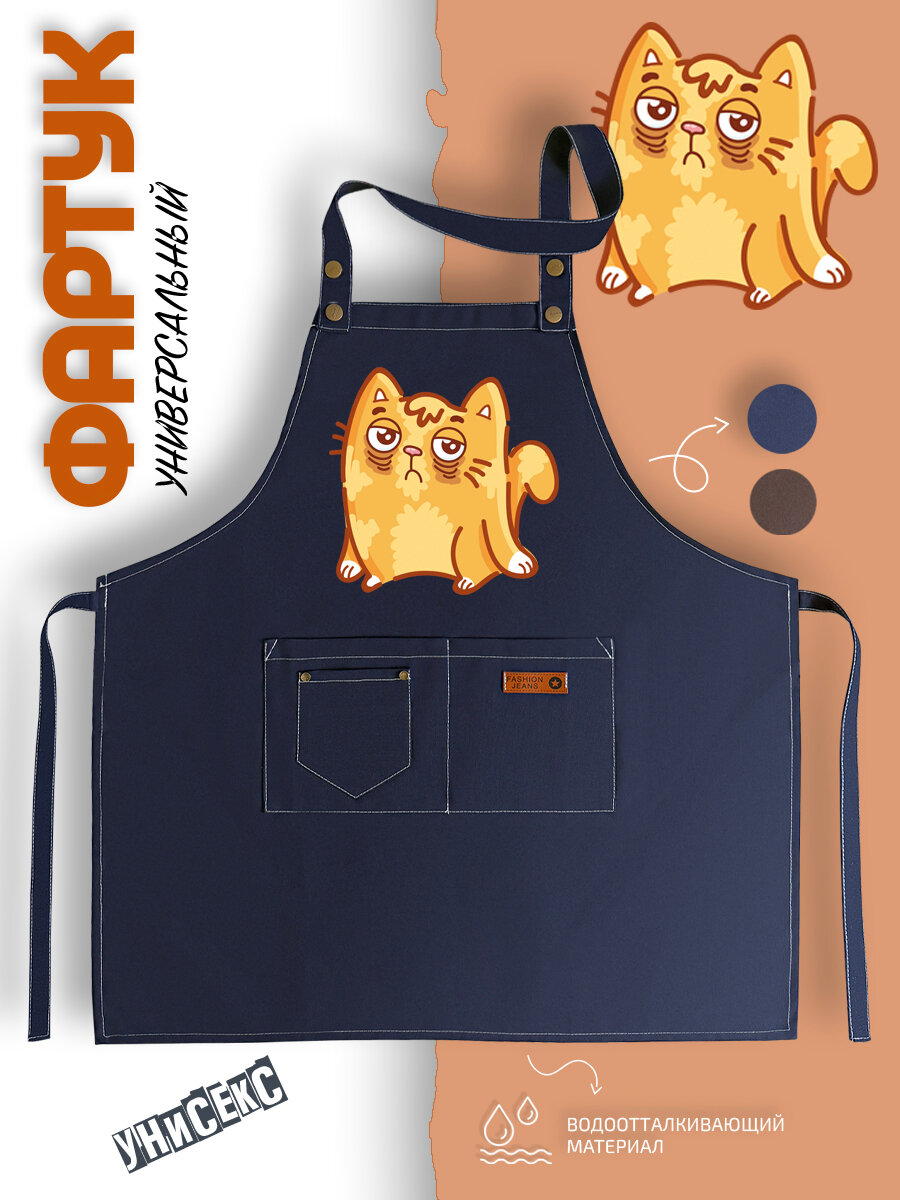 Фартук кухонный с котом уневерсальный с принтом поварской для кухни