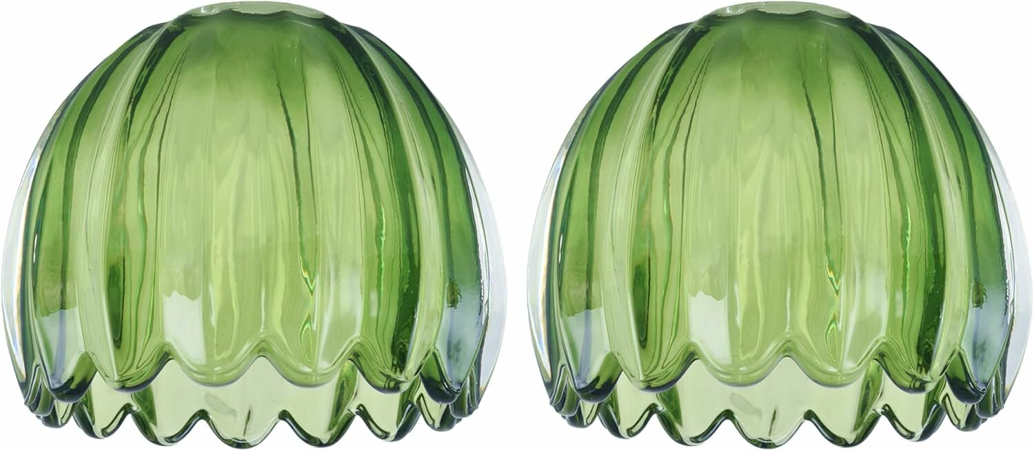 Сменный стеклянный плафон Тюльпан, зеленый, 2 шт, диаметр 16 см x высота 12 см, для люстры, настольной лампы и бра
