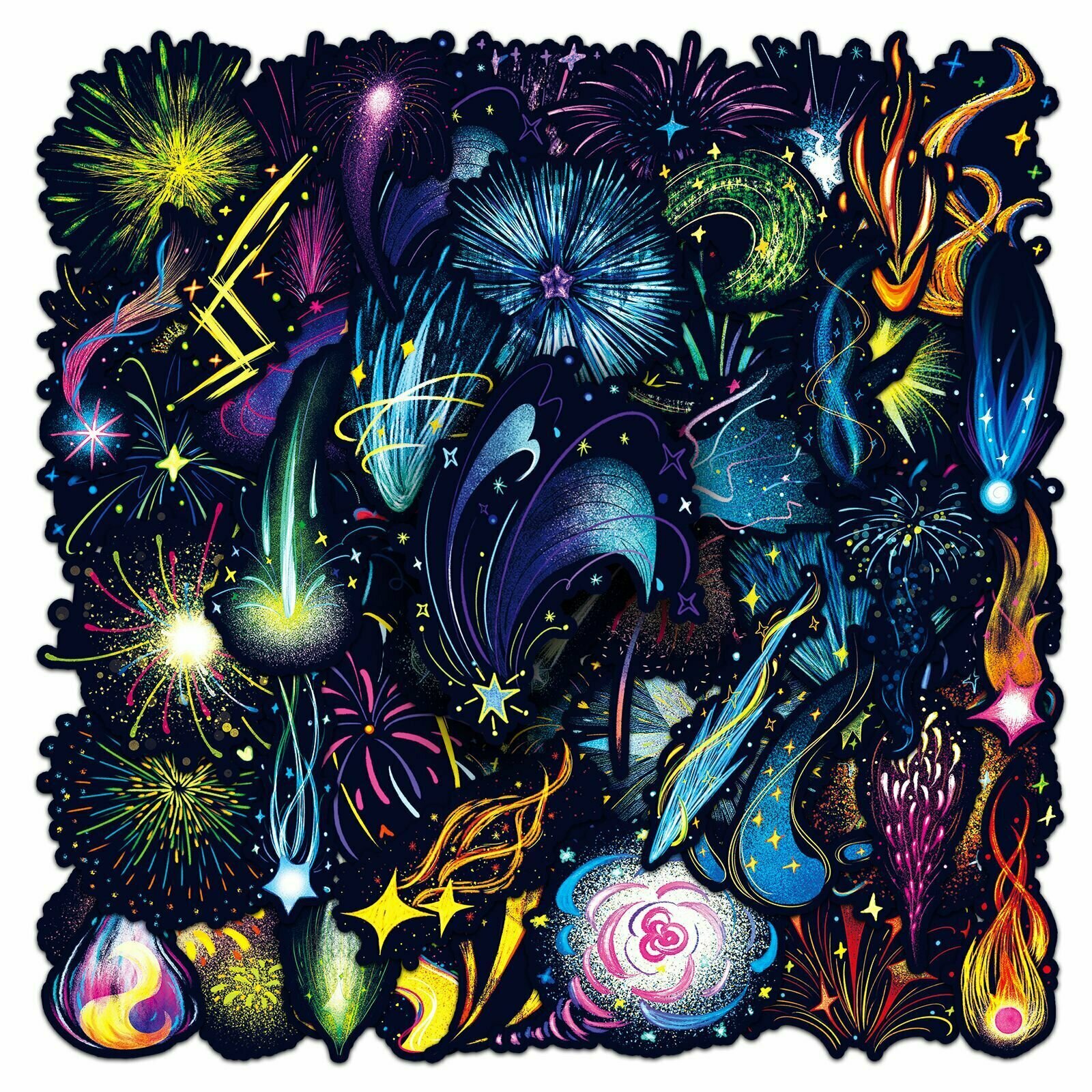 50 шт. оригинальных наклеек с фейерверками, креативные мультяшные наклейки с фейерверками, водонепроницаемые украшения для ноутбука, термоса, журнала и многого другого