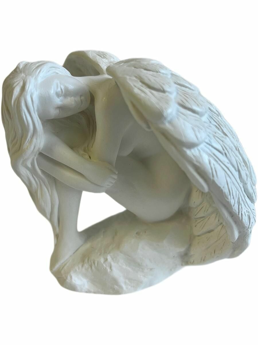 Статуэтка печальный ангел на берегу. Цвет белый. Гипс