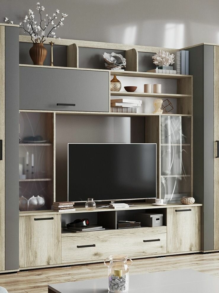 ARNIKA Стенка в гостиную 190см, Дуб Делано, Графит серый