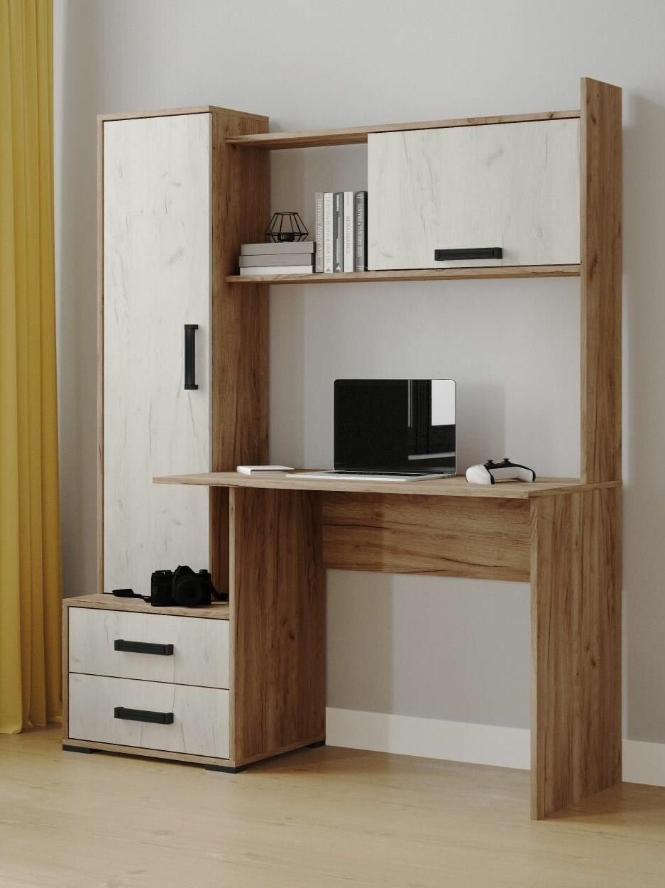 ARNIKA Компьютерный стол Квартет-9, Дуб крафт табачный, дуб крафт белый