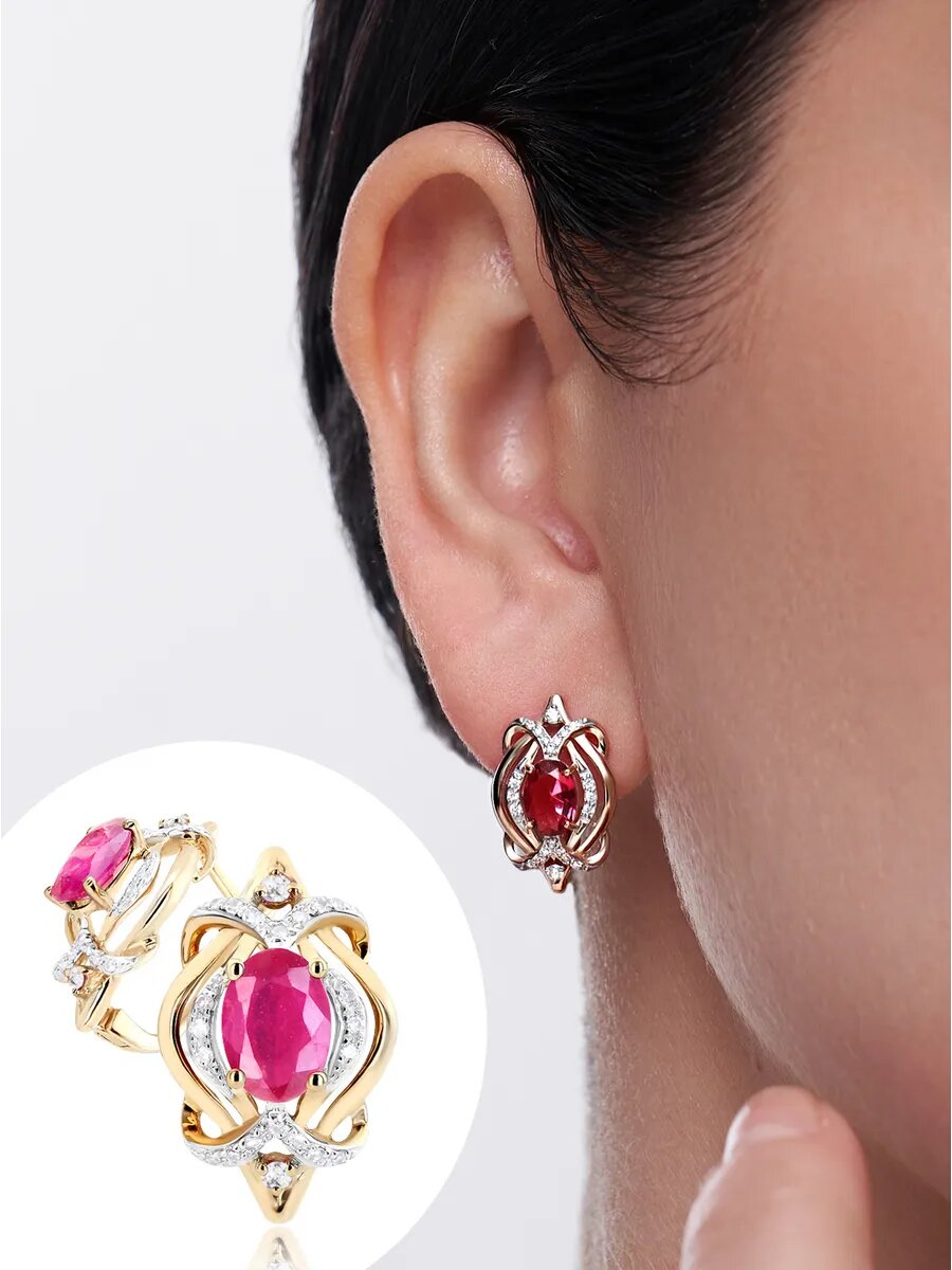 Серьги VALTERA, серебро, 925 проба, родирование, фианит, , бесцветный, бордовый, красный, золотистый — фото 1