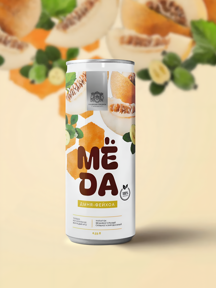 Лимонад "Мёда", дыня-фейхоа, без сахара, сильногазированный, 8 шт x 0,33 л