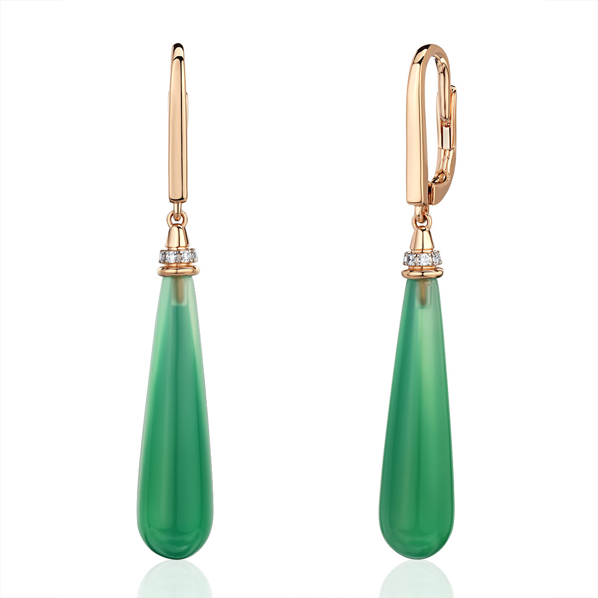 Серьги, красное золото, 585 проба, агат, фианит