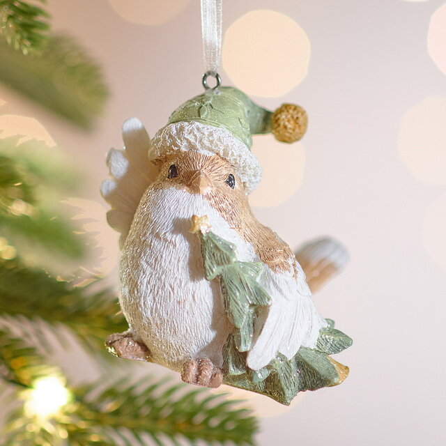 Елочная игрушка Птичка Ману с елочкой 8 см, Boltze, 2061438-2