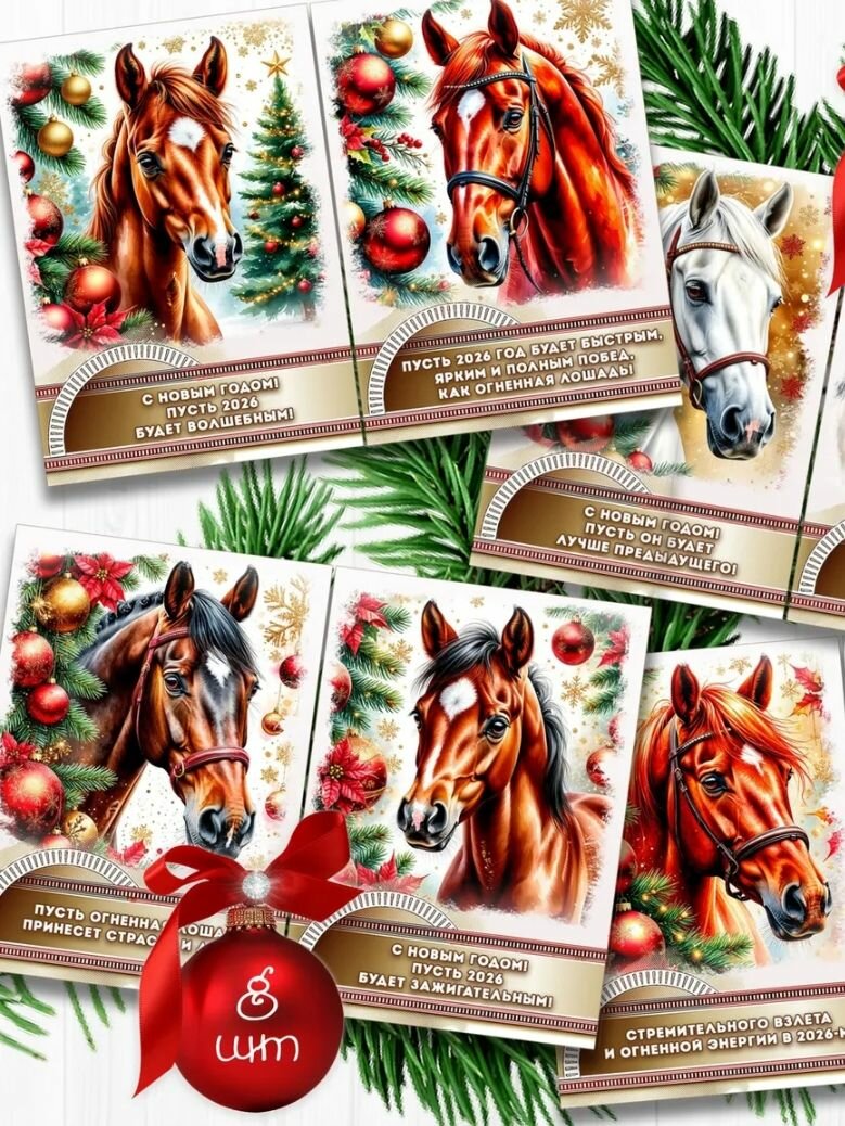Новогодние мини открытки с лошадьми