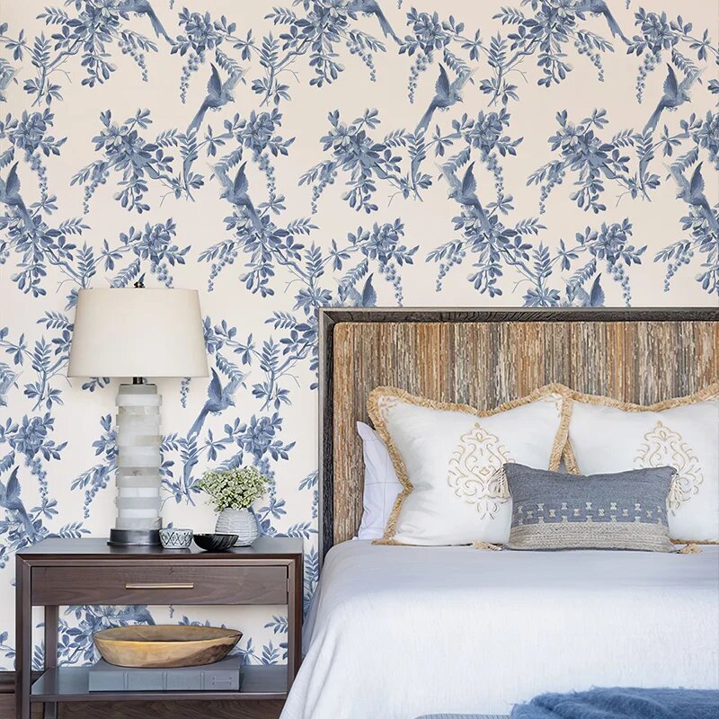 Виниловые обои JIFFDIFF синие цветочные 300cmx44cm