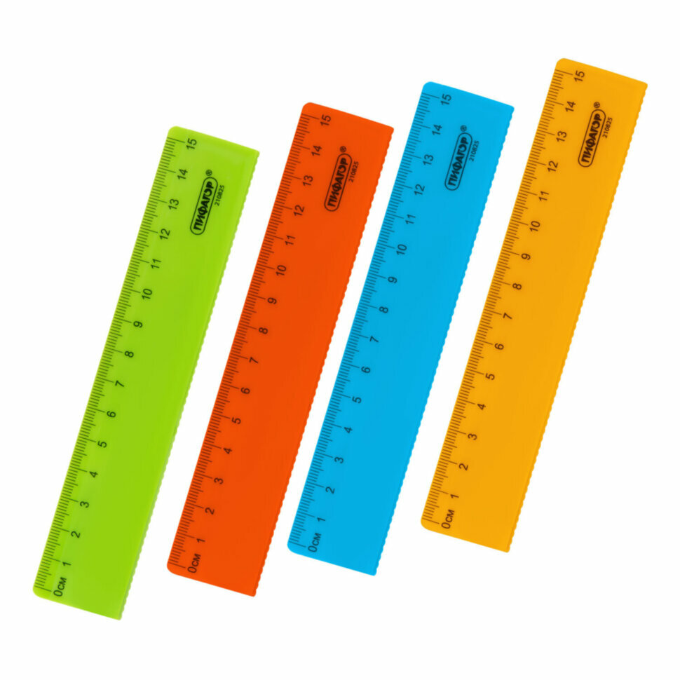 Линейка пластиковая 15 см, пифагор, неоновая, ассорти, с волнистым краем, 210825, 210825