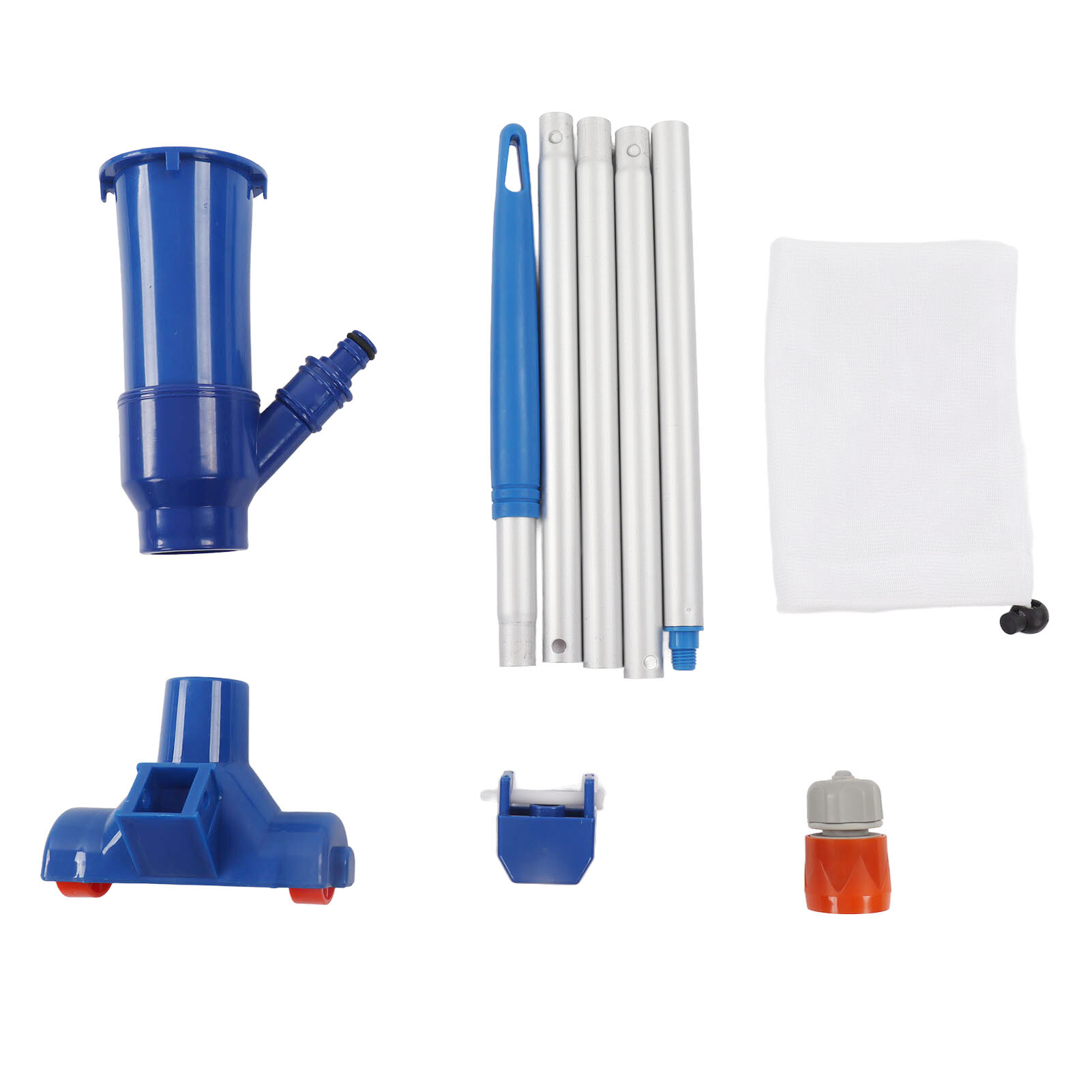 Пылесос для небольшого бассейна, портативный пылесос для пруда с 5-секционным стержнем из алюминиевого сплава, нейлоновая сумка с мелкой сеткой для спа-джакузи, синий стандарт ЕС