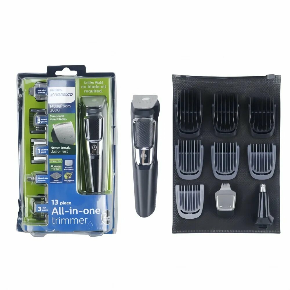 Philips Машинка для стрижки Триммер Philips Norelco Beard Stubble Trimmer Series 3000 MG3750 черный, черный, серебристый