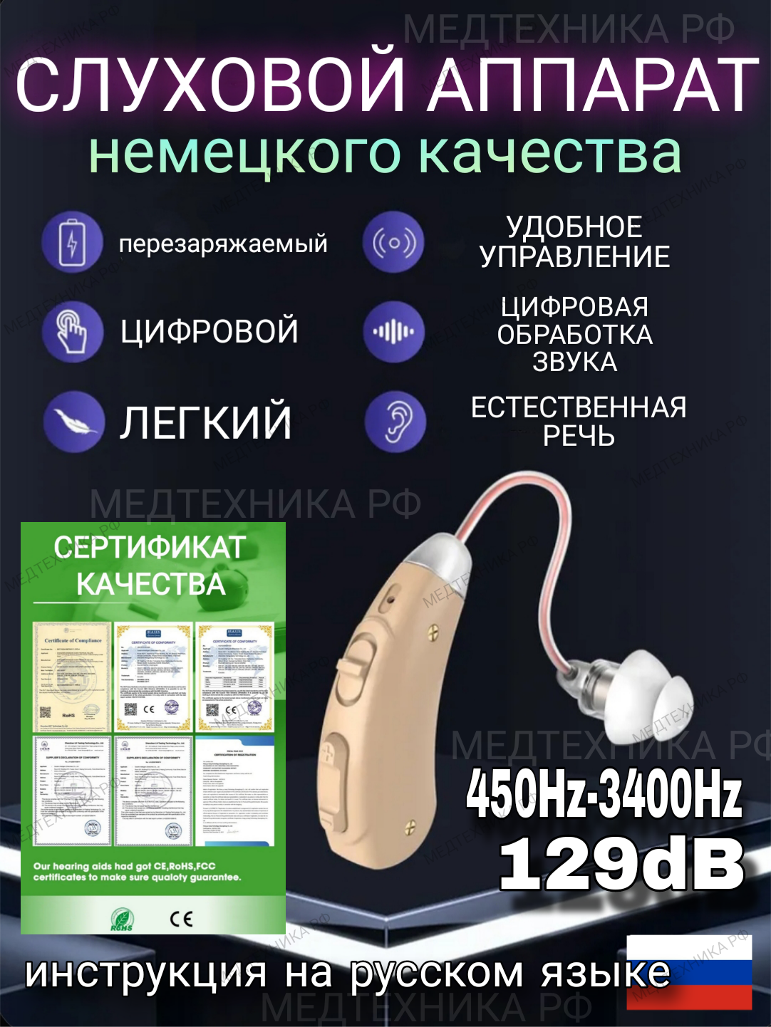Слуховой аппарат с зарядкой аккумуляторный качественный премиум класса производитель Германия