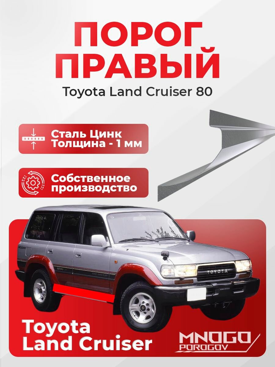 Правый порог на Toyota Land Cruiser 80 внедорожник 5 дверей 1989-1997 оцинкованная сталь, толщина 1 мм (Тойота ЛК80), правая сторона, кузовной ремонт.