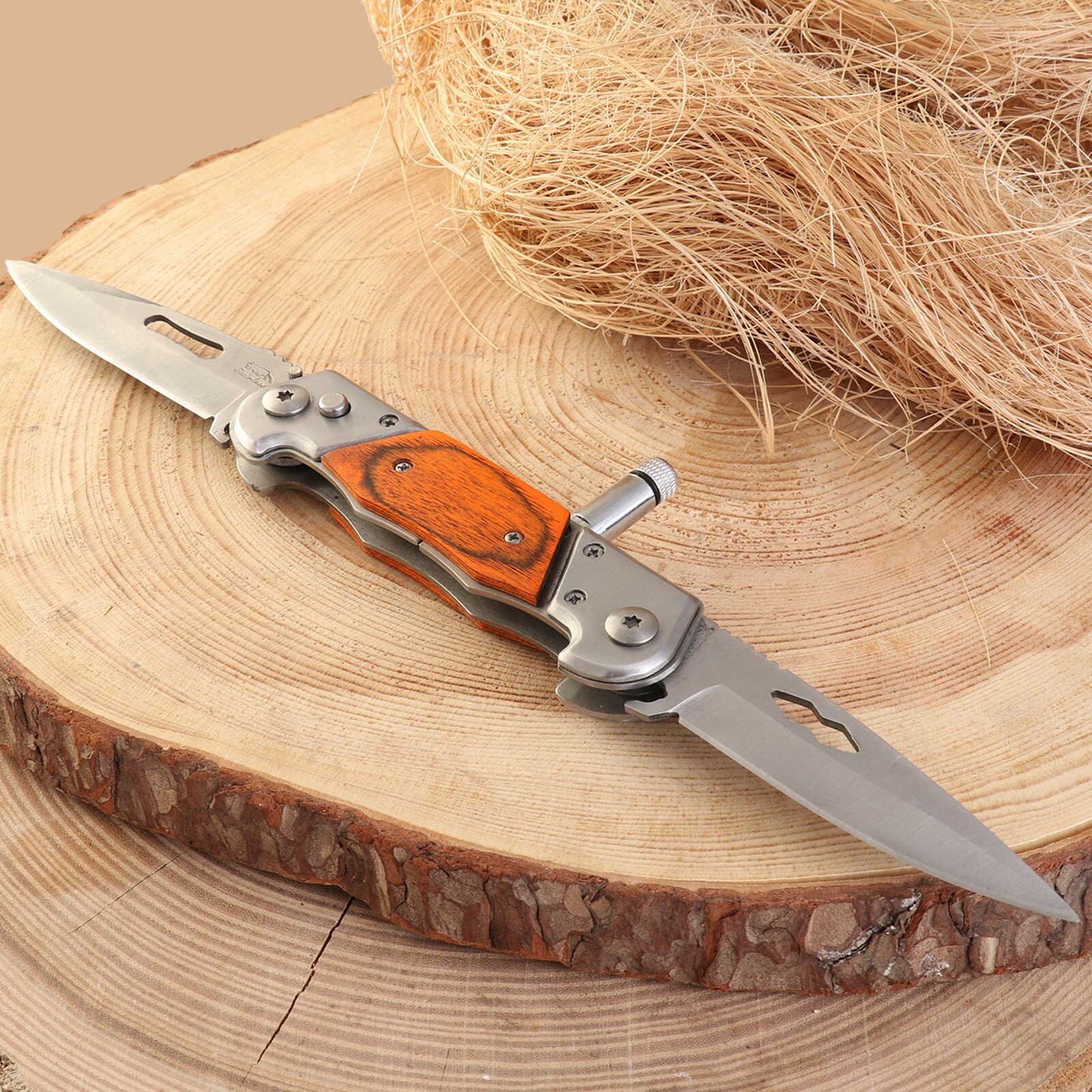 Нож двухклинковый складной «Флиппер» 20.3 см, клинок 87 мм/2.2 мм+ фонарик