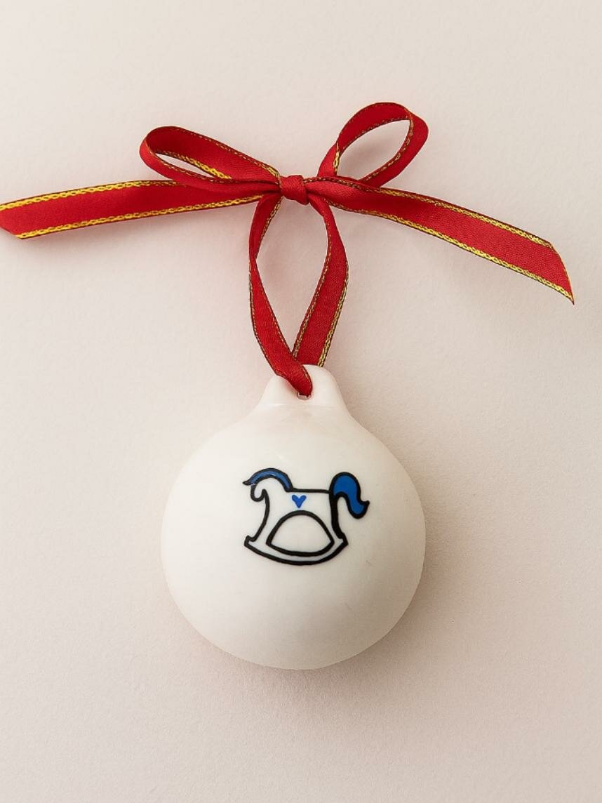Ёлочная игрушка шар расписной «Лошадка-Качалка», фарфор, 7 см
